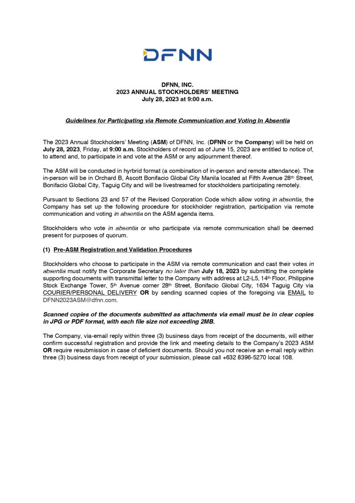 DFNN 2023 ASM Guidelines – DFNN, Inc.