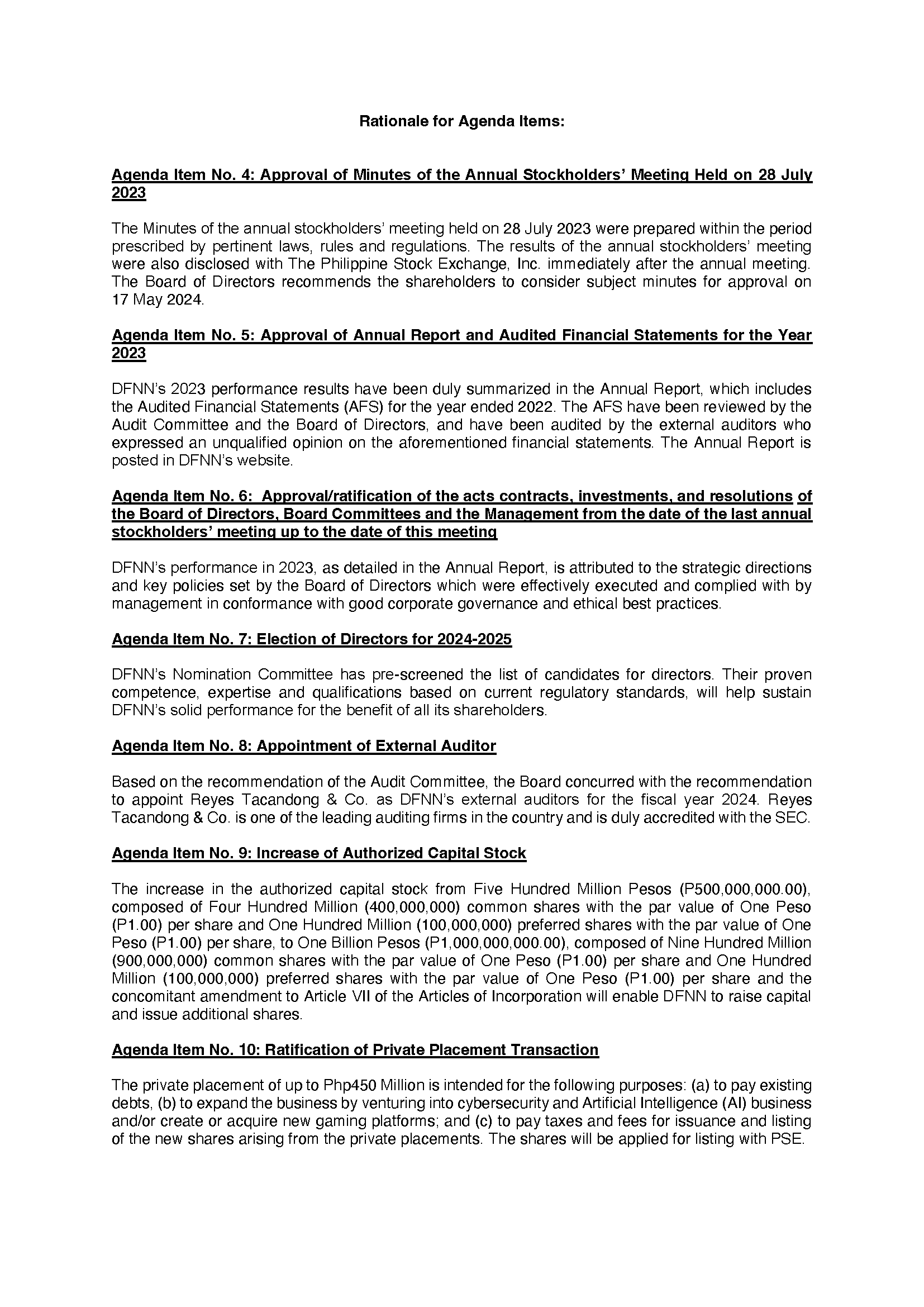 DFNN NOTICE OF ASM 2024 – DFNN, Inc.